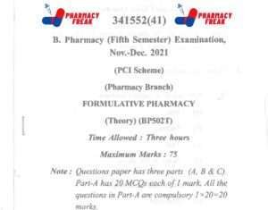CSVTU 5th sem B.PHARMA QUESTION PAPER