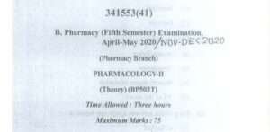 CSVTU B Pharma 5th sem pharmacology-2 question paper