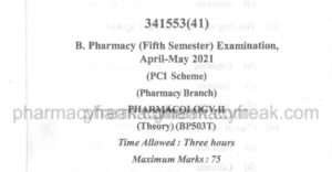 CSVTU B Pharma 5th sem pharmacology-2 question paper